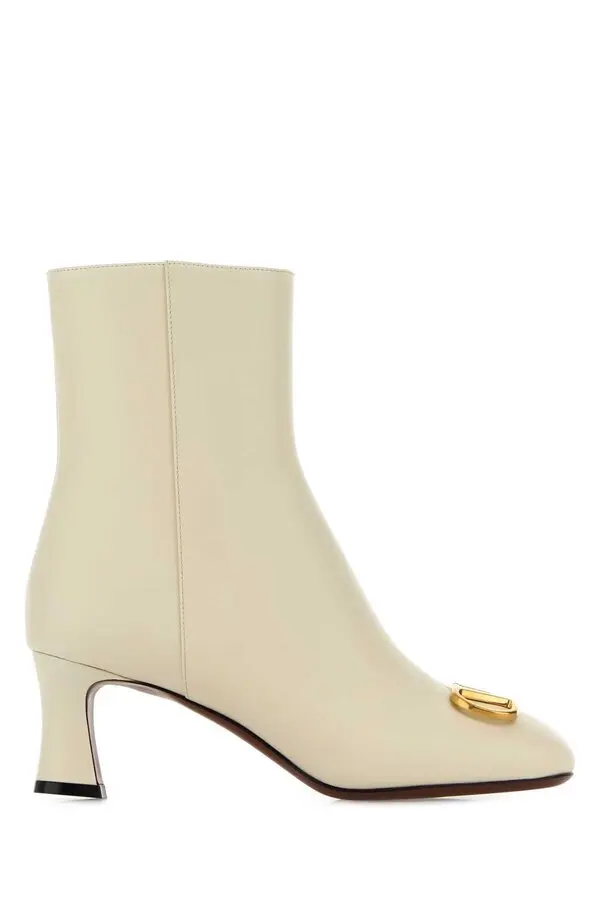 Valentino Garavani Ivory Leather Vlogo Signature Ankle Boots - White