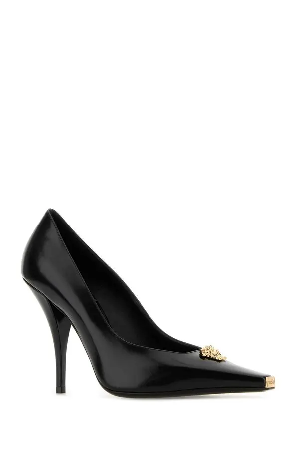 Versace Leather Pumps With Medusa Detail - Black
