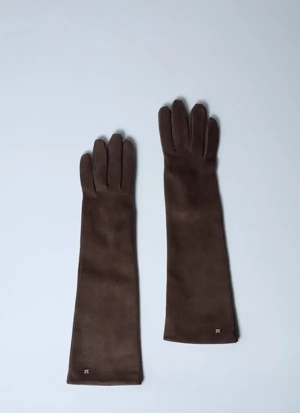 Max Mara Extended Length Suede Gloves - Brown