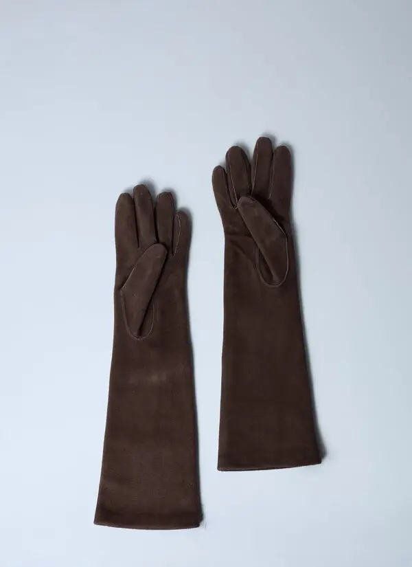 Max Mara Extended Length Suede Gloves - Brown