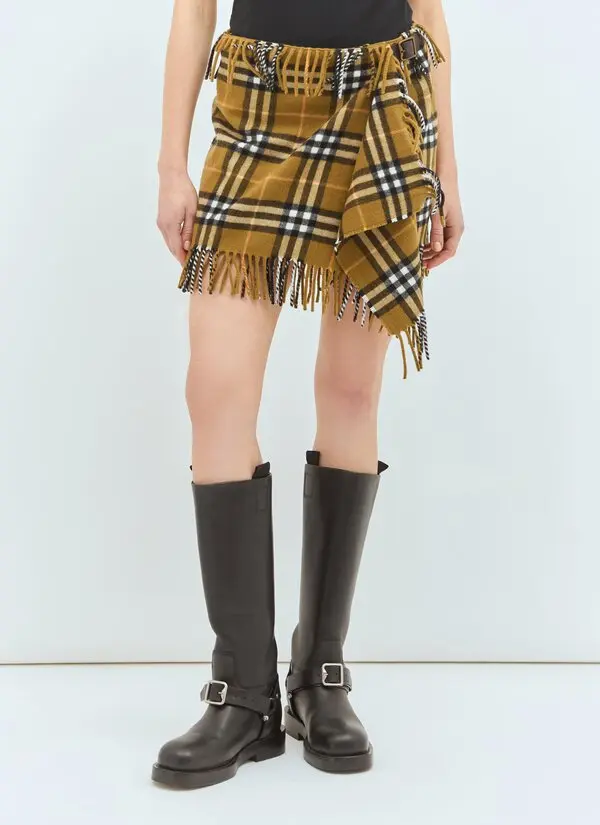 Burberry Check Wool And Cashmere Scarf Skirt - Brown