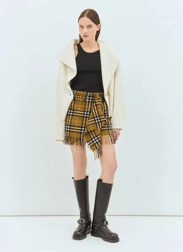 Burberry Check Wool And Cashmere Scarf Skirt