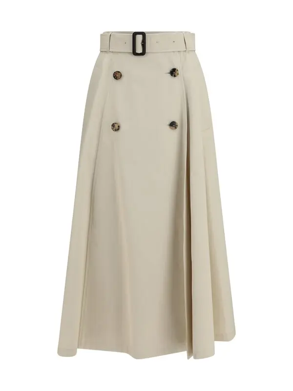 Burberry Midi Trench Skirt In Gabardine - Cream