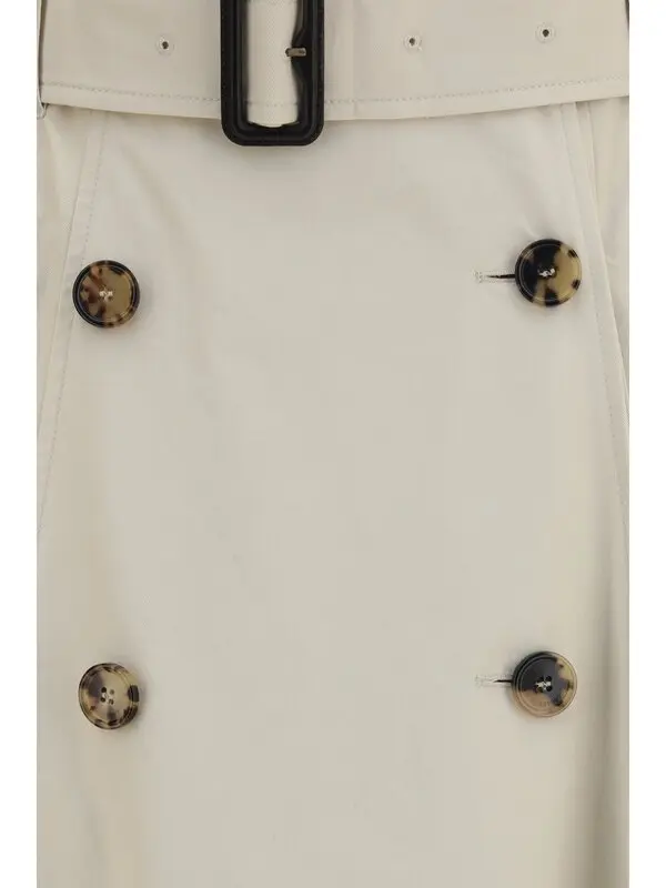 Burberry Midi Trench Skirt In Gabardine - Cream
