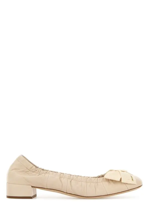 Prada Ivory Leather Bow Detailed Ballet Flats - White