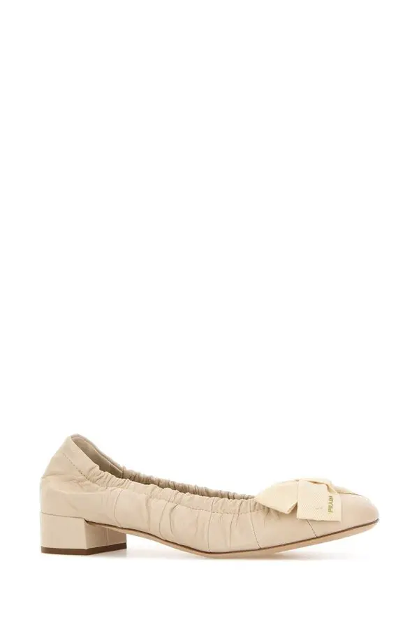 Prada Ivory Leather Bow Detailed Ballet Flats - White