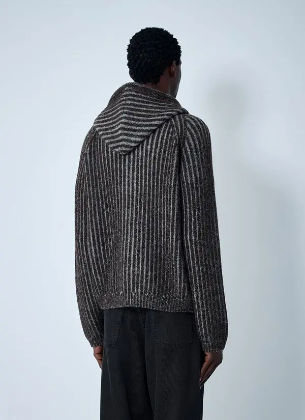 Our Legacy Wool Rib Knit Full Zip Hooded Sweatshirt