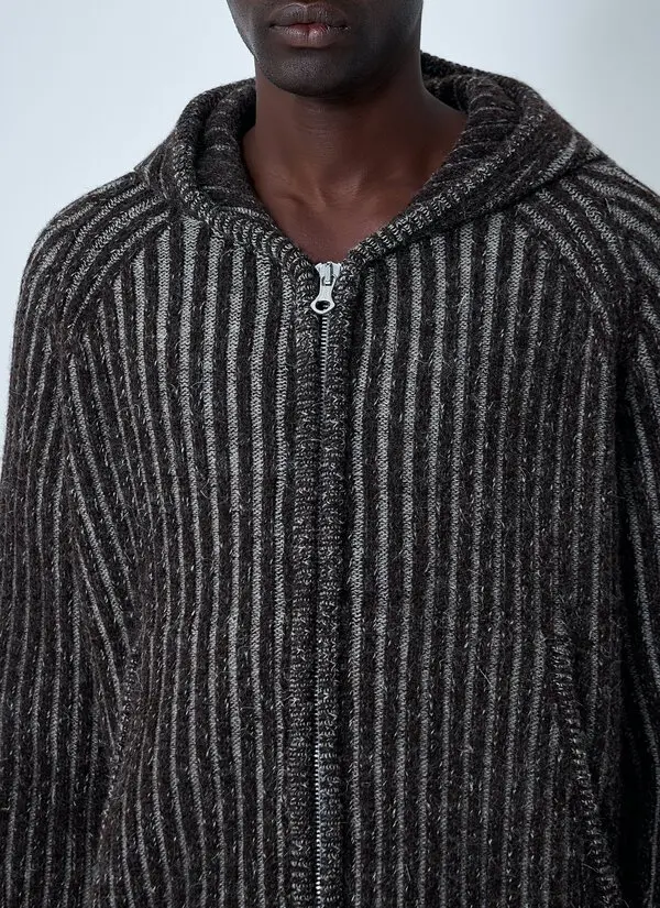 Our Legacy Wool Rib Knit Full Zip Hooded Sweatshirt