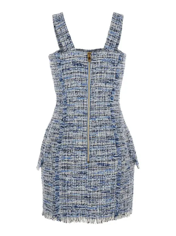 Balmain Tweed Bustier Dress With Frayed Details - Multicolor