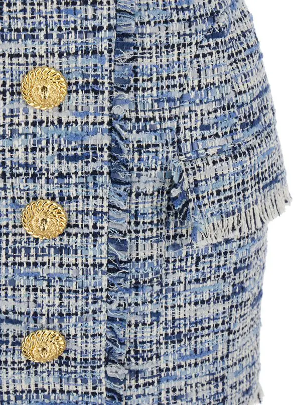 Balmain Tweed Bustier Dress With Frayed Details - Multicolor