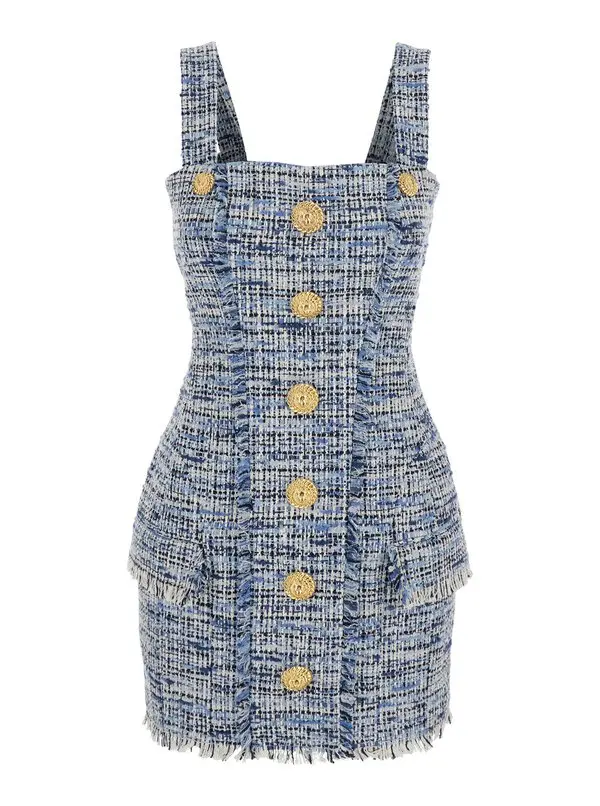 Balmain Tweed Bustier Dress With Frayed Details - Multicolor