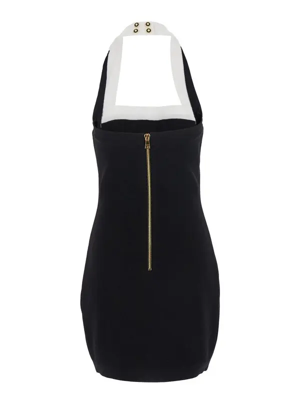 Balmain Black Viscose Blend Dress With Square Neckline And Decorative Buttons - Multicolor