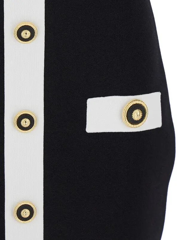 Balmain Black Viscose Blend Dress With Square Neckline And Decorative Buttons - Multicolor