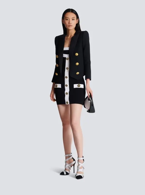 Balmain Black Viscose Blend Dress With Square Neckline And Decorative Buttons - Multicolor