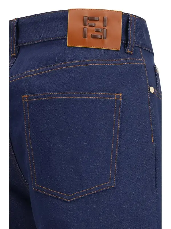 Fendi Five-pocket Straight Cut Jeans With Logo Detail