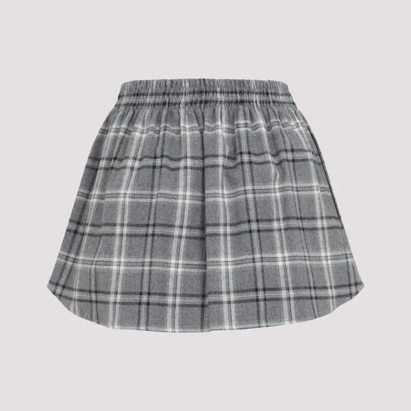 Miu Miu Checked Cotton Midi Skirt With Embroidered Logo - Gray