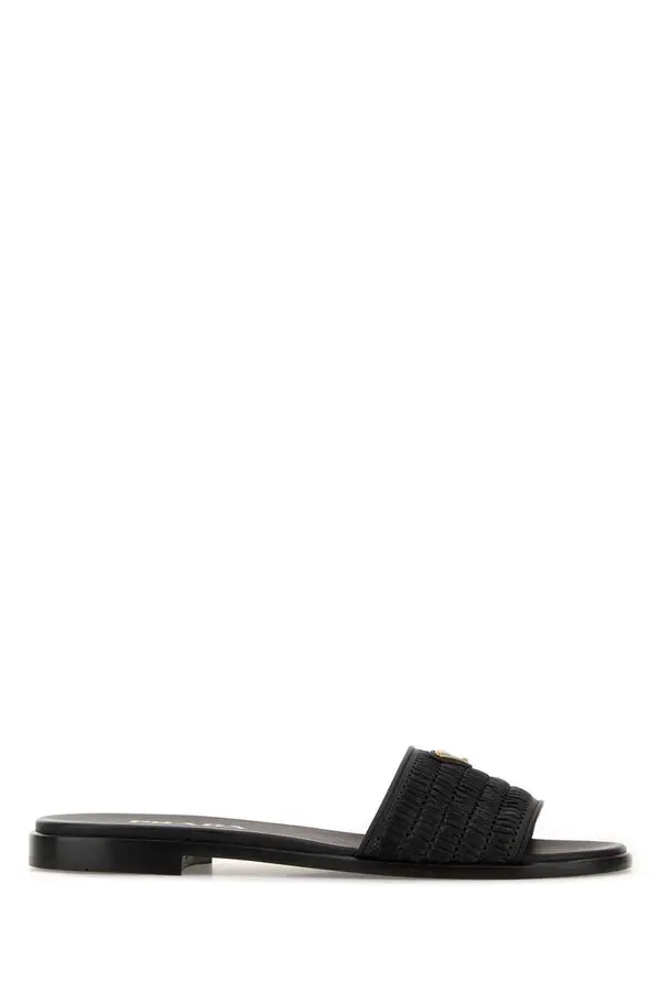 Prada Raffia Slip-on Sandals - Black