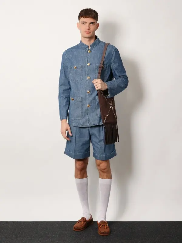 Valentino Garavani Denim Shorts With Embroidered Side Trim - Multicolor