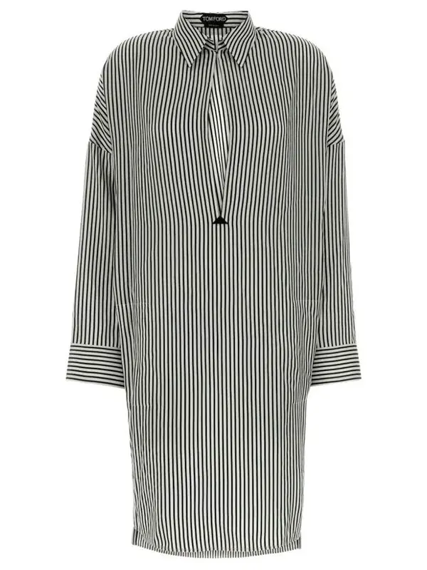 TOM FORD Striped Silk Midi Shirt Dress