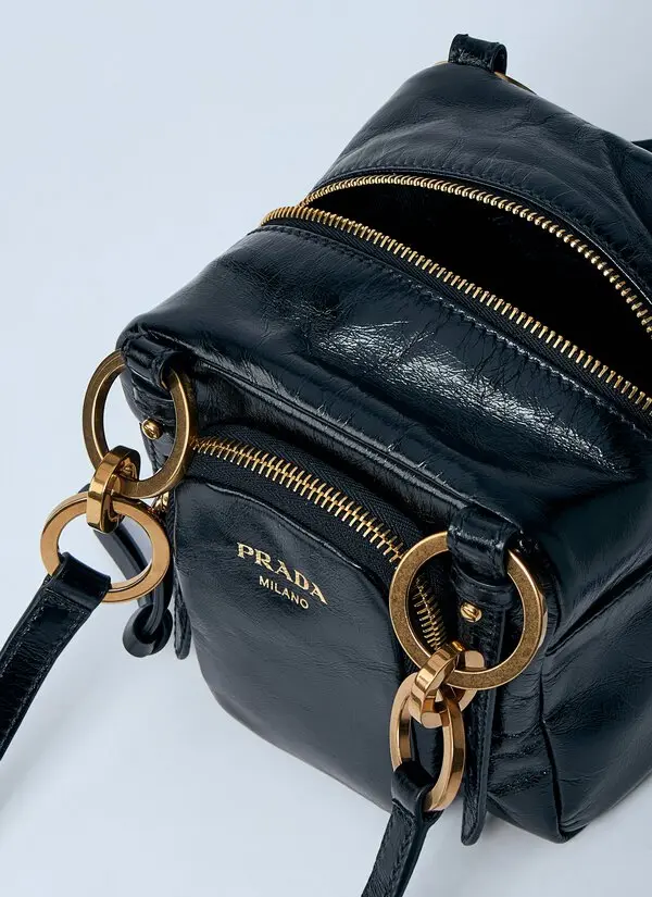 Prada Mini Dangle Leather Handbag - Black