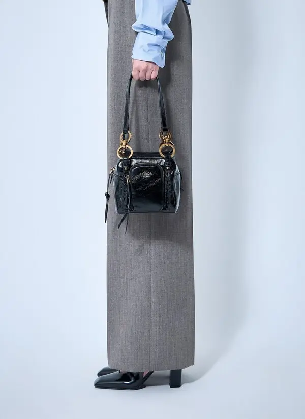 Prada Mini Dangle Leather Handbag - Black