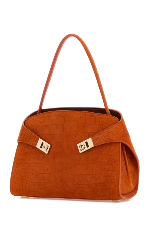 FERRAGAMO Salvatore Suede Medium Hug Soft Shoulder Bag - Orange