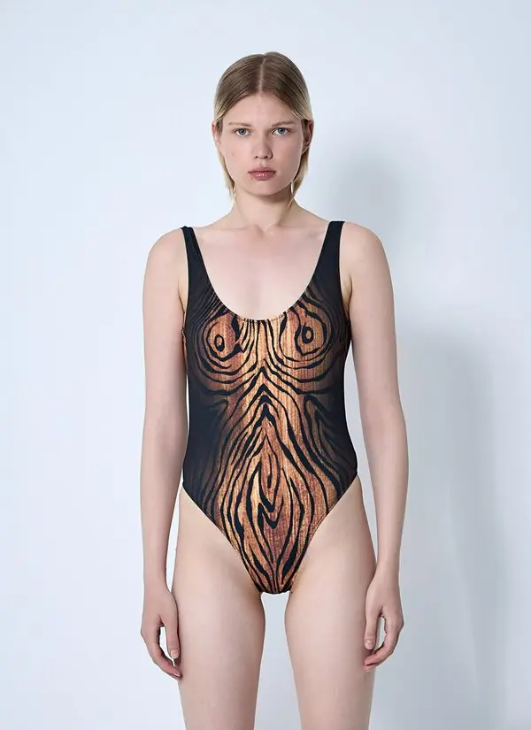 JEAN PAUL GAULTIER Wood Print Swimsuit - Black
