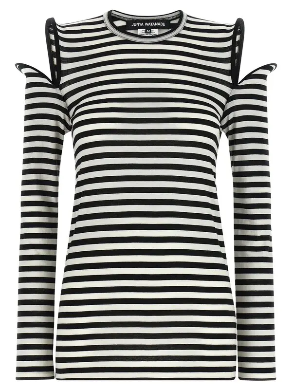 Junya Watanabe Striped Cotton T-shirt With Sculptural Shoulder Detail - Multicolor