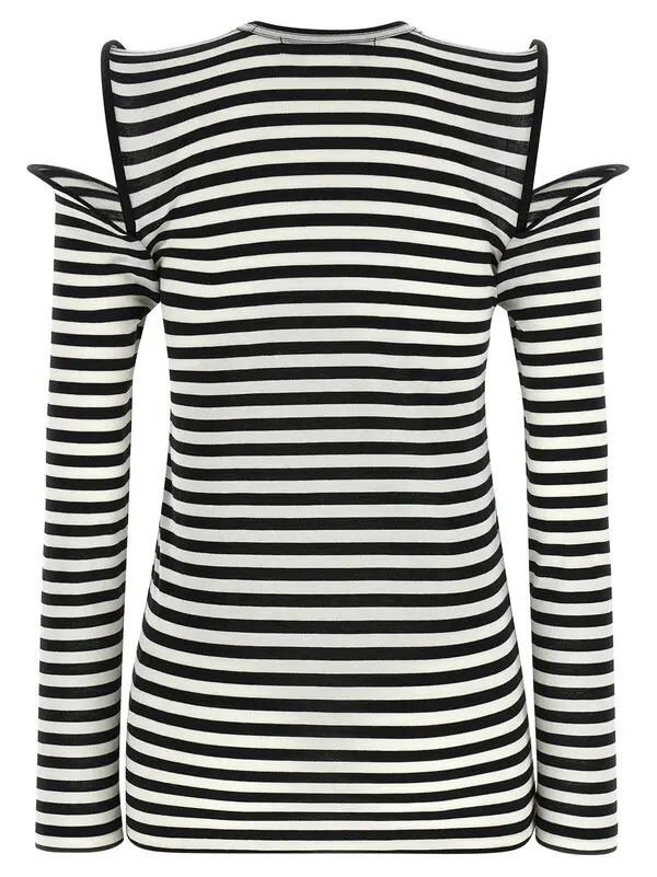 Junya Watanabe Striped Cotton T-shirt With Sculptural Shoulder Detail - Multicolor