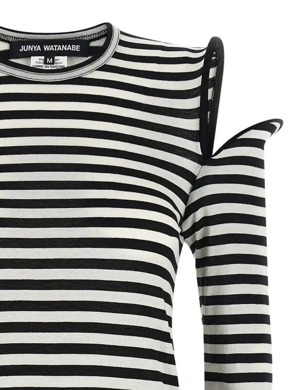 Junya Watanabe Striped Cotton T-shirt With Sculptural Shoulder Detail - Multicolor