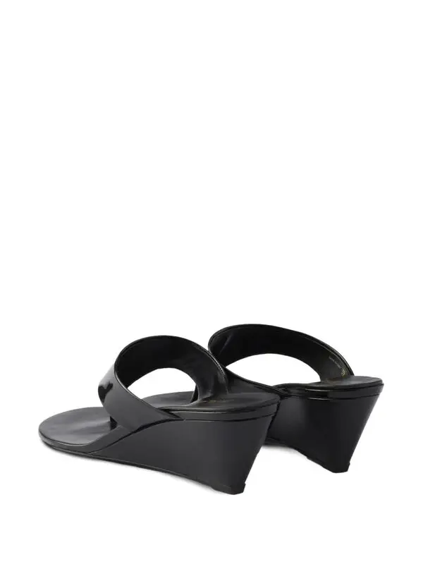 Prada Patent Leather Wedge Thong Sandals - Black