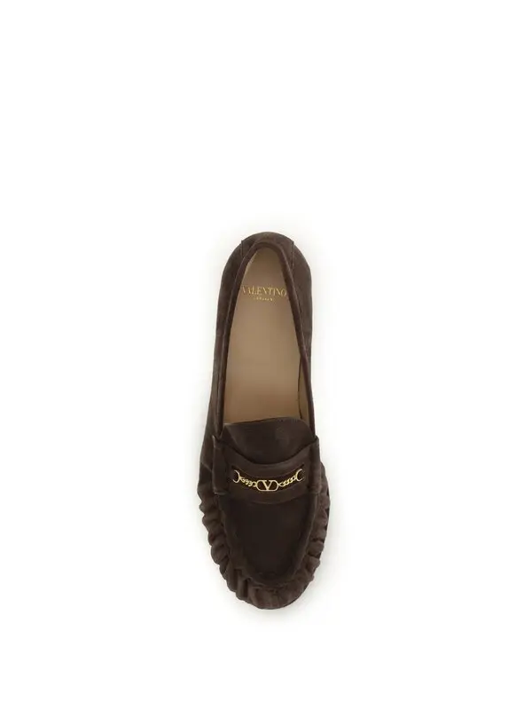 Valentino Garavani Suede Loafers With Gold Vlogo Signature Chain Detail