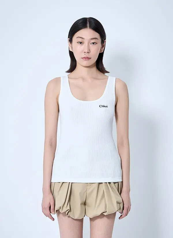 Chloé Logo Motif Jersey Tank Top - White