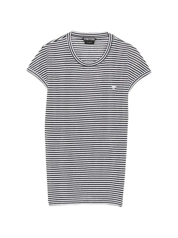 TOM FORD Striped Viscose T-shirt - Black