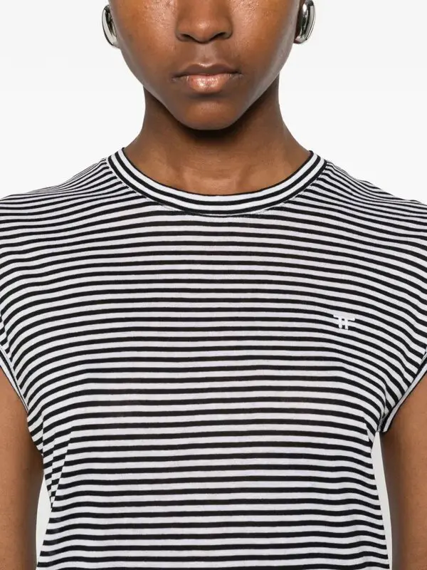 TOM FORD Striped Viscose T-shirt - Black