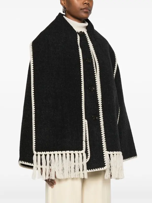 TOTEME Wool Blend Felted Whipstitch Trim Jacket With Attached Scarf - Multicolor