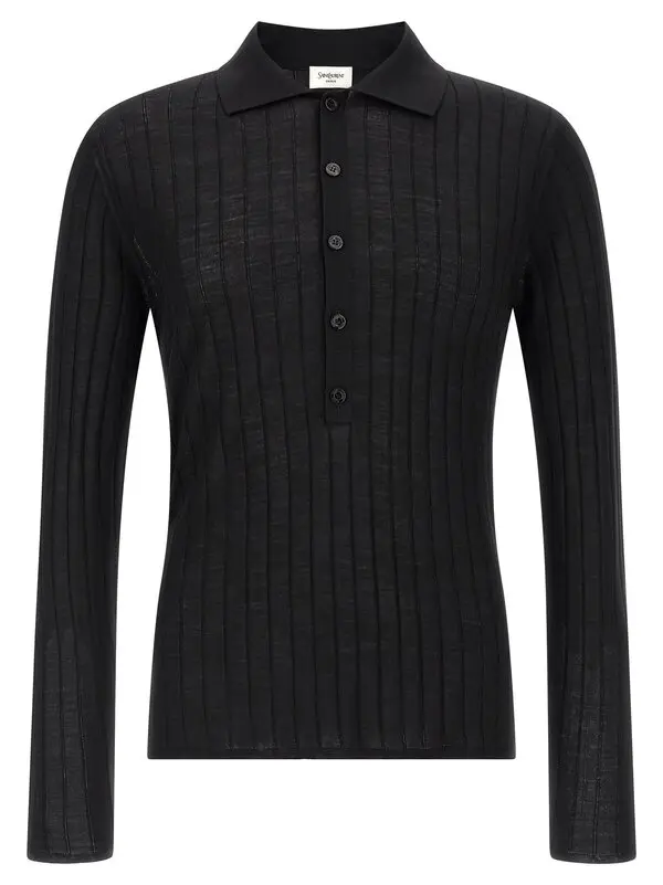 Saint Laurent Pointelle Wool Polo Shirt