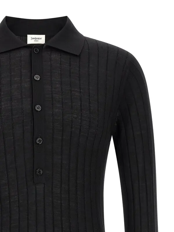 Saint Laurent Pointelle Wool Polo Shirt