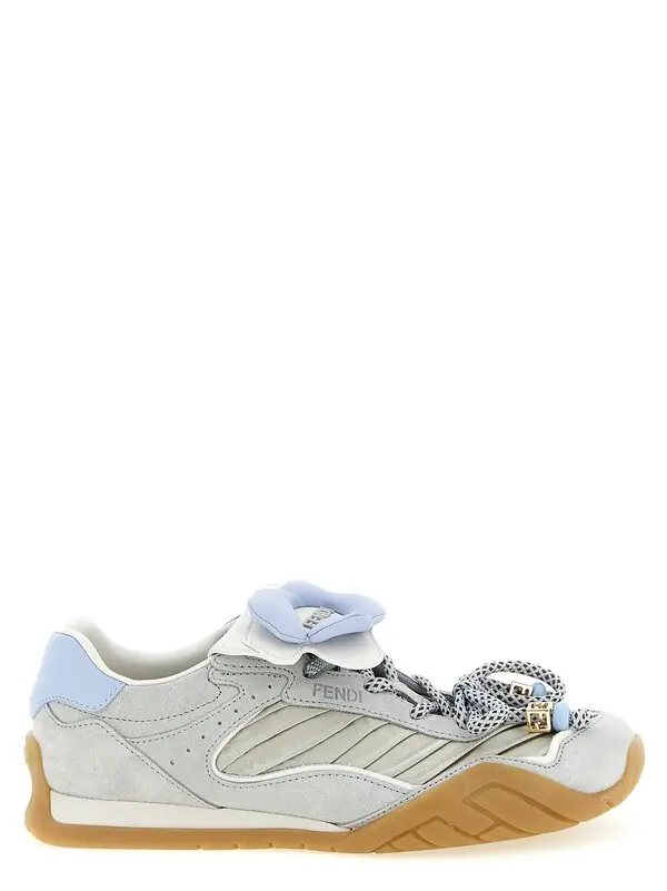 Fendi Wave Pulse Pleated Satin And Suede Sneakers - Gray
