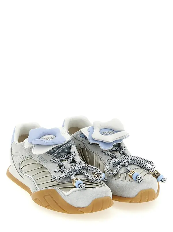 Fendi Wave Pulse Pleated Satin And Suede Sneakers - Gray