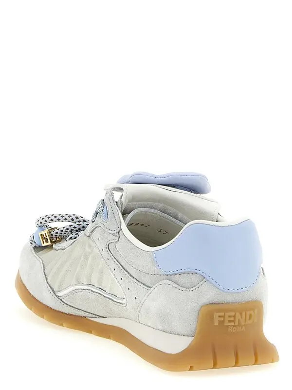 Fendi Wave Pulse Pleated Satin And Suede Sneakers - Gray