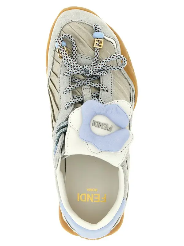 Fendi Wave Pulse Pleated Satin And Suede Sneakers - Gray