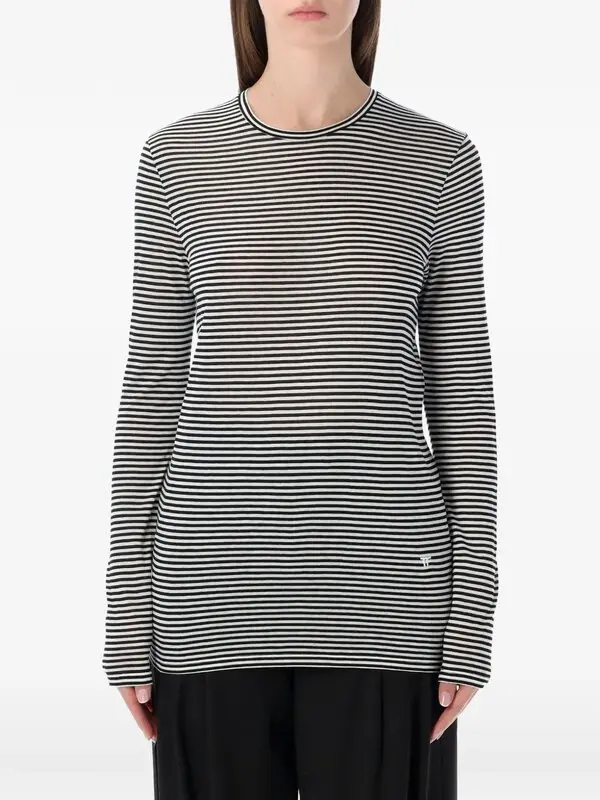 TOM FORD Long-sleeved Striped T-shirt With Tonal Tf Embroidered Logo - Black