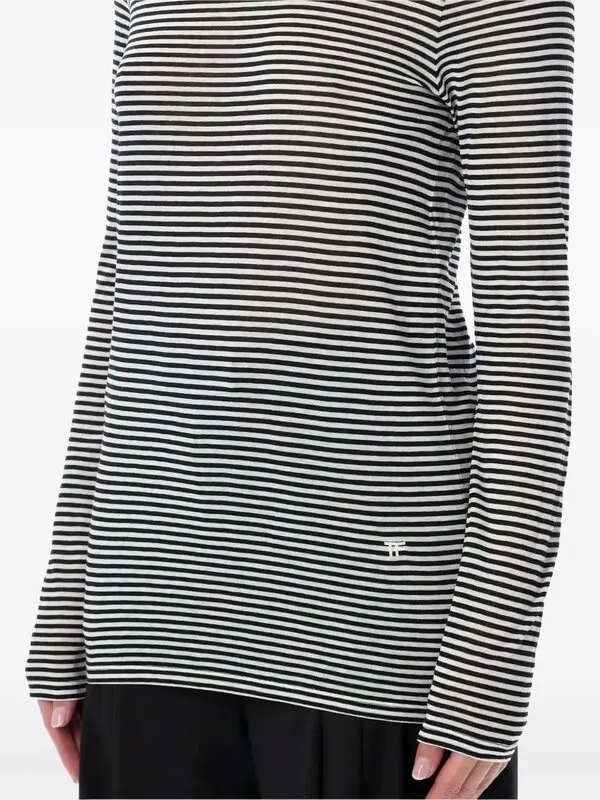 TOM FORD Long-sleeved Striped T-shirt With Tonal Tf Embroidered Logo - Black