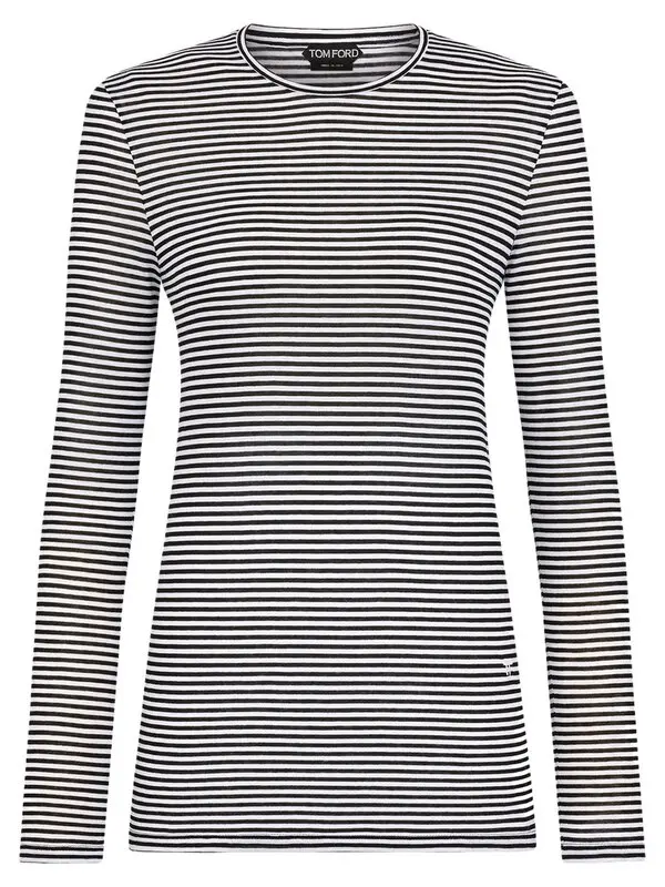 TOM FORD Long-sleeved Striped T-shirt With Tonal Tf Embroidered Logo - Black