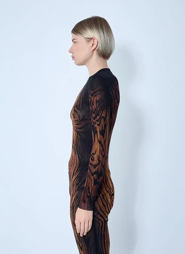 JEAN PAUL GAULTIER Long Sleeve Wood Print Mesh Top - Black