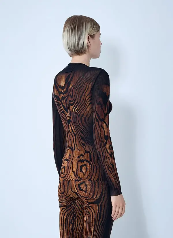 JEAN PAUL GAULTIER Long Sleeve Wood Print Mesh Top - Black
