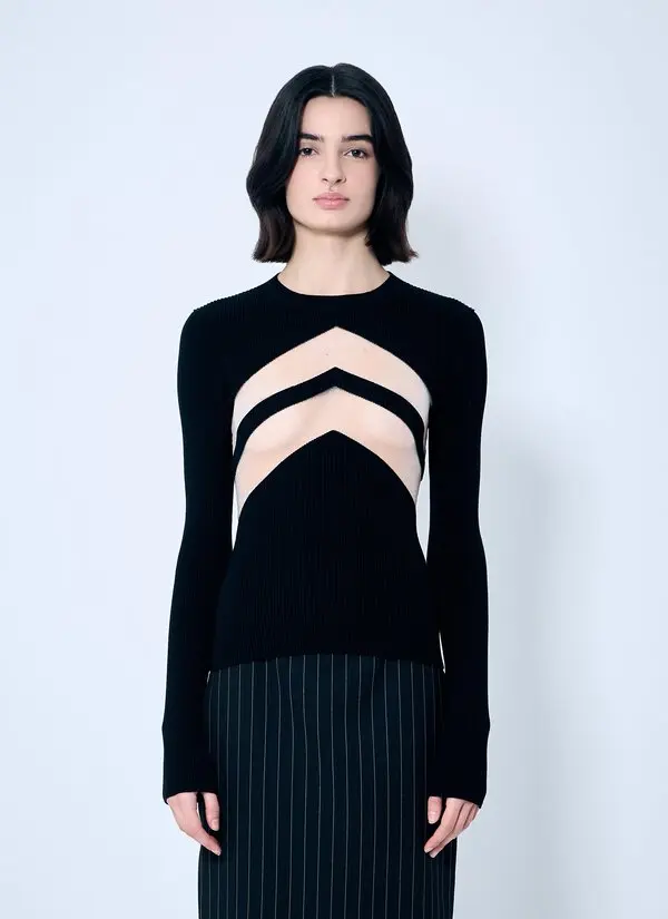 JEAN PAUL GAULTIER Ribbed Knit Turtleneck With Transparent Panels - Black