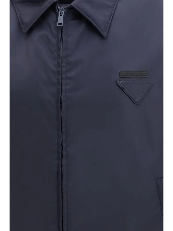 Prada Re-nylon Jacket With Logo Detail - Blue