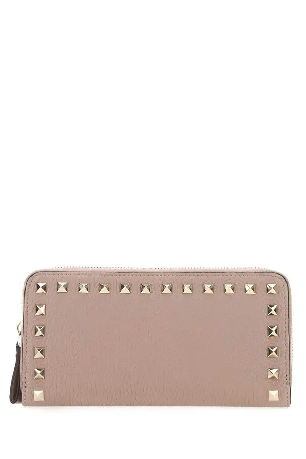 Valentino Garavani Antiqued Leather Rockstud Wallet - Pink